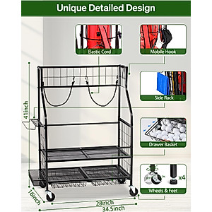 FHXZH Golf Bag Storage Garage Organizer- Golf Bag Stand Fit for 2 Golf Bags and Golf Clubs, Golf Balls, Golf Equipment Accessories, Extra Large Golf Bag Storage Rack for Garage, Club, Shed, Basement