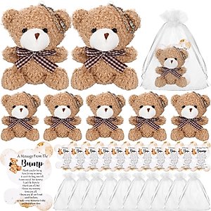 Poen 25 Set Bear Baby Shower Favors Baby Shower Souvenirs for Guest Baby Shower Return Gifts Includes Small Bears Keychains Thank You Tags and White Organza Bags for Party Supplies