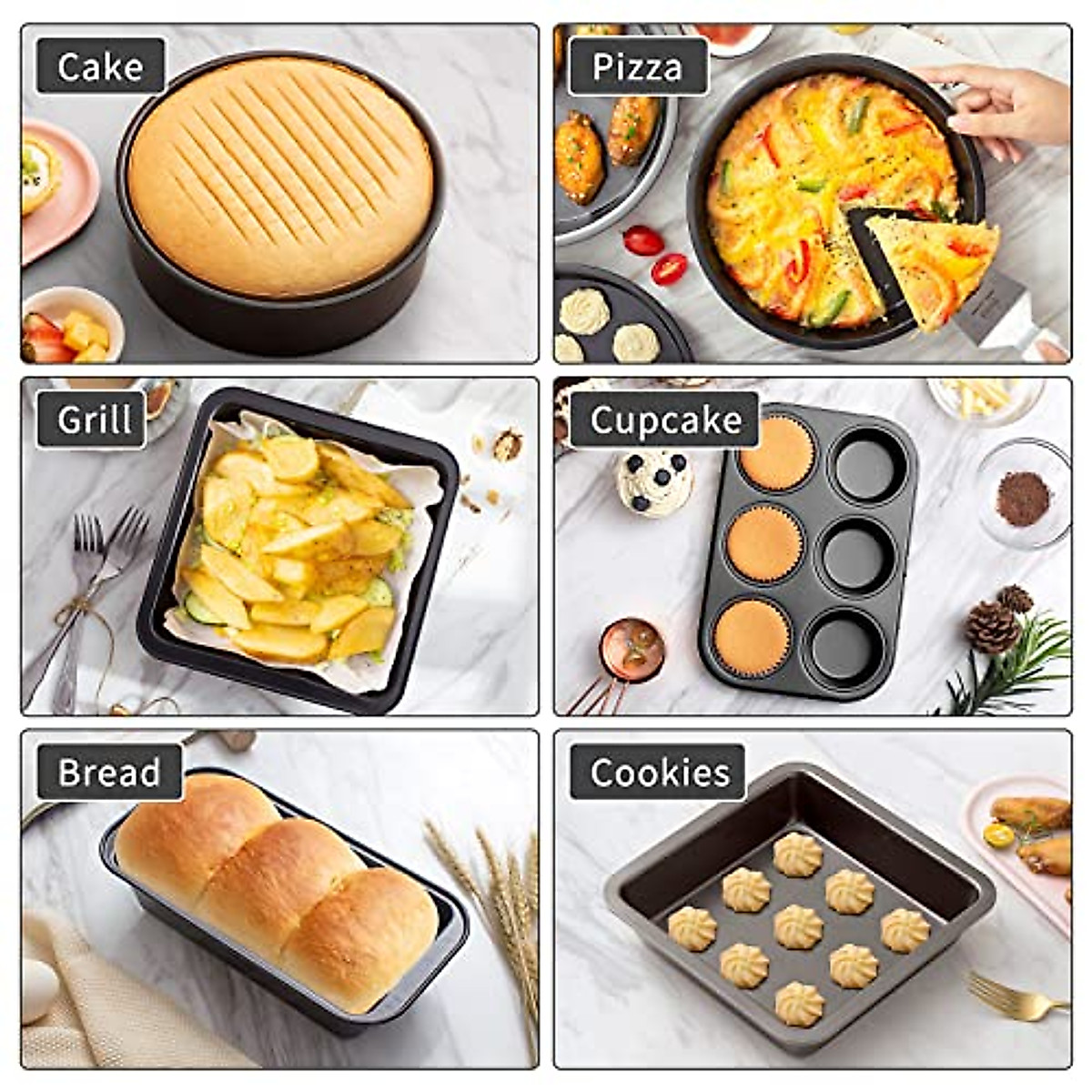 Morfakit Baking Pans Set, 25 PCS Complete Cake Baking Set with Baking Sheets, Cake Pan, Loaf Pan, Muffin Pan, Pizza Pan, Cake Baking Supplies for Beginner Kids Adults, Black