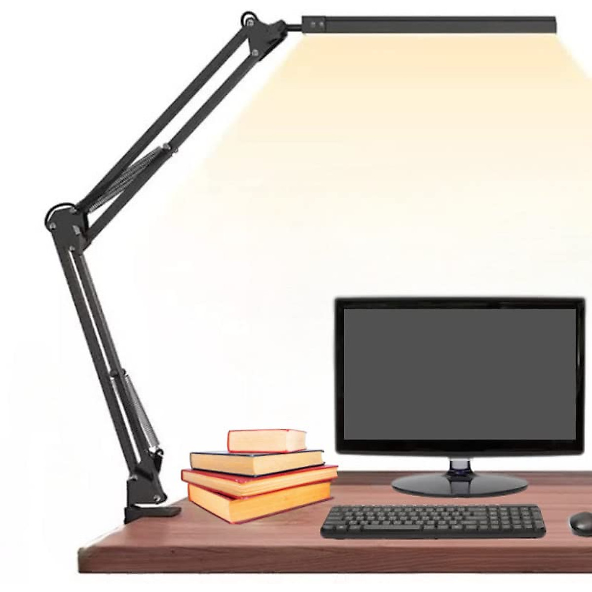 Glotrasol LED Desk Lamp with Clamp, Large Bright Desk Light, Swing Arm Eye Caring Table Lamp, Dimmable Foldable 360 Degree Spin USB Adapter Clip on for Home, Office Work, 3 Color Mode,10 Brightness