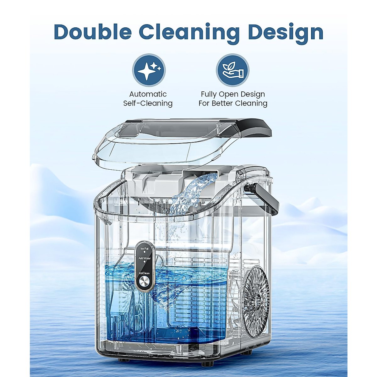 COWSAR Nugget Ice Makers Countertop, Pebble Ice Maker Machine with Soft Chewable Ice, 34Lbs/24H, Self-Cleaning, One-Click Operation, Pellet Ice Maker Countertop for Home/Kitchen/RV/Camping