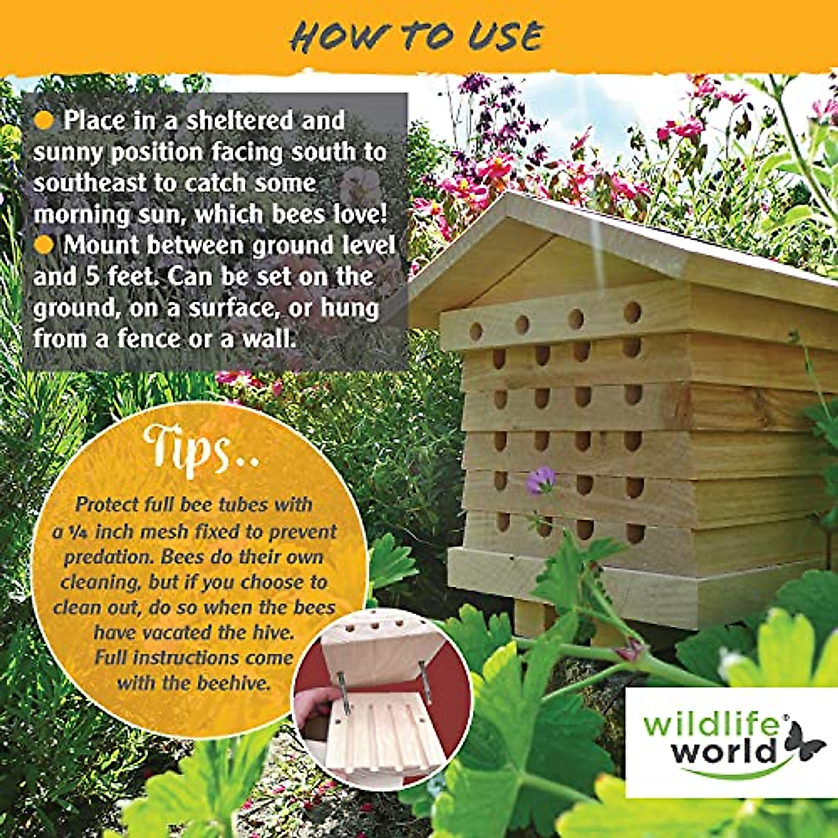 Wildlife World Interactive Wooden Bee House - Pollinator Bee Management System