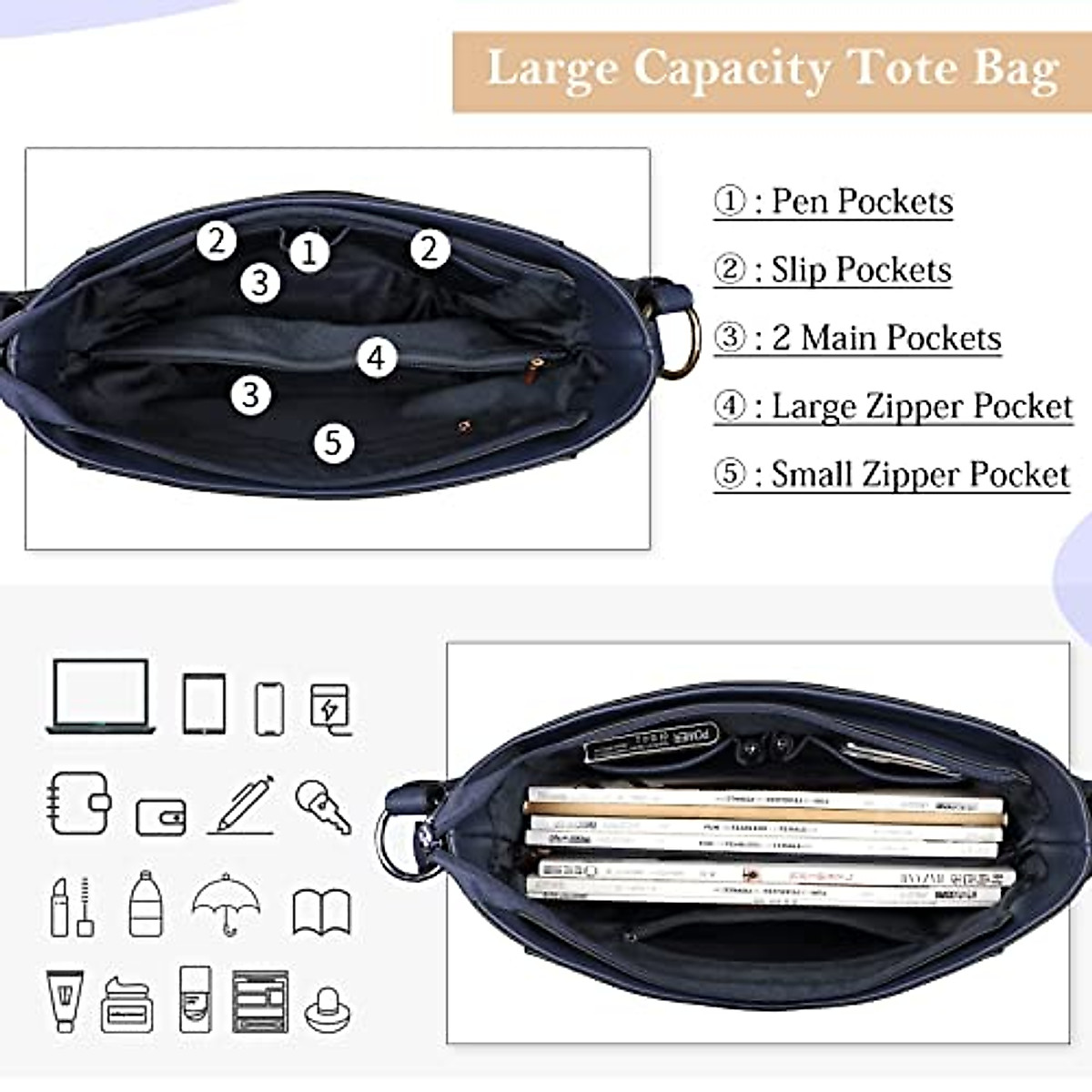 Handbags for Women Vegan Leather Purses and Handbags Ladies Tote Shoulder Bag Large Hobo Bags for School Work Travel