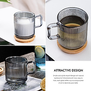 Leadiy Pink Glass Coffee Mug with Lid, Clear Glass Coffee Cups, Classical Vertical Stripes Coffee Mugs for Latte Juice Tea 12.5 Ounces