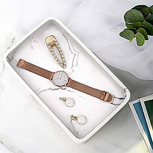 Emibele Vanity Tray, Marble Bathroom Kitchen Sink Tray Dresser Tops Decor Tray Jewelry Dish Large White Tray for Candle Towels Perfume Shampoo, Ink White