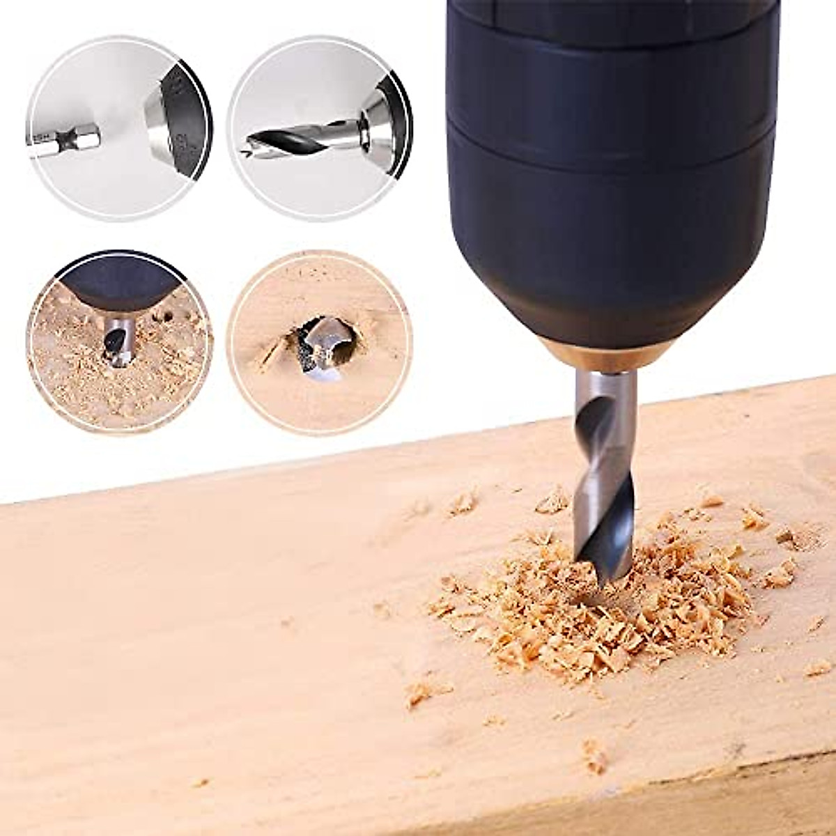 Bestgle 6 Pcs Brad Point Drill Bits(3/8", 5/16", 1/4", 3/16", 1/8", 3/32"), 1/4 Inch Hex Shank HSS Spiral Twist Wood Drill Bit Set for Soft, Hard, Veneered, Laminated Wood MDF Acrylic Woodworking Tool