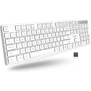 Macally Wireless Keyboard, 2.4G Wireless White Keyboard - Ergonomic Full Size Computer Keyboard with Numeric Keypad for Laptop, Desktop, Surface, Chromebook, Notebook