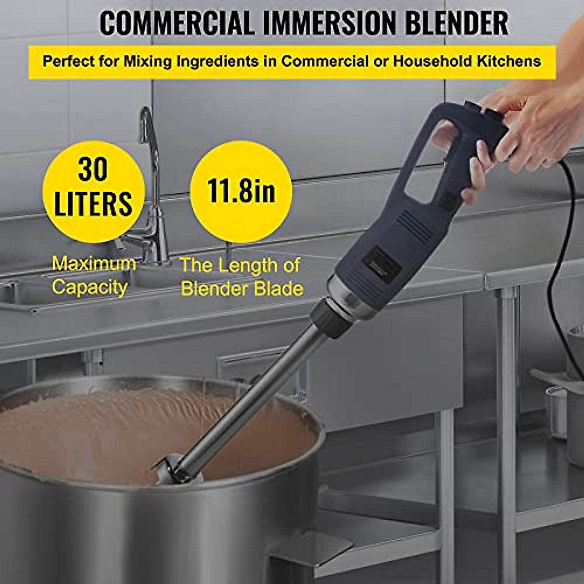 VEVOR Commercial Immersion Blender Constant Speed Heavy Duty Immersion Blender 350W Commercial Hand Mixer 304 Stainless Steel Hand Blender Commercial with 11.8" Removable Shaft for Kitchen Mixing