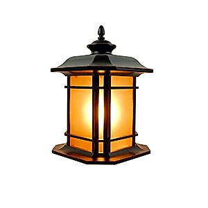 MODEBHD Aluminum Waterproof Antique 1-Light Outdoor Garden Post Light Lawn Lighting Fixture, Vintage Patio Pillar Lamps with One E27 Base, Cast Housing, Glass Panels Pillar Lights
