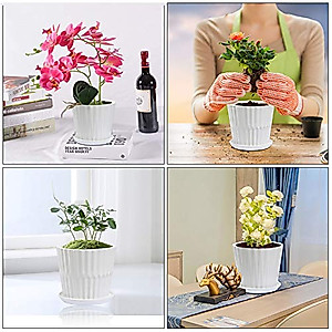 sietpoek Plant Pots - 6.7 Inch Cylinder Ceramic Planters with Connected Saucer, Pots for Succuelnt and Little Snake Plants, Set of 2, White