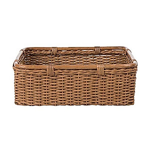 Kouboo Decorative Wide Storage and Shelf Basket in Half Wicker and Rattan with Cut-Out Handles, One Size, Caramel Brown