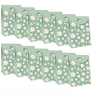 Big Dot of Happiness Sage Green Daisy Flowers - Floral Gift Favor Bags - Party Goodie Boxes - Set of 12