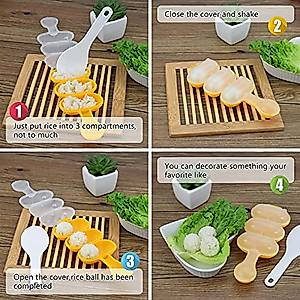 Rice Ball Mold,Rice Ball Shaker, Ball Shaped Kitchen Tools DIY Lunch, Maker Mould Food Decor for Kids, Mold With a Mini Rice Scoop