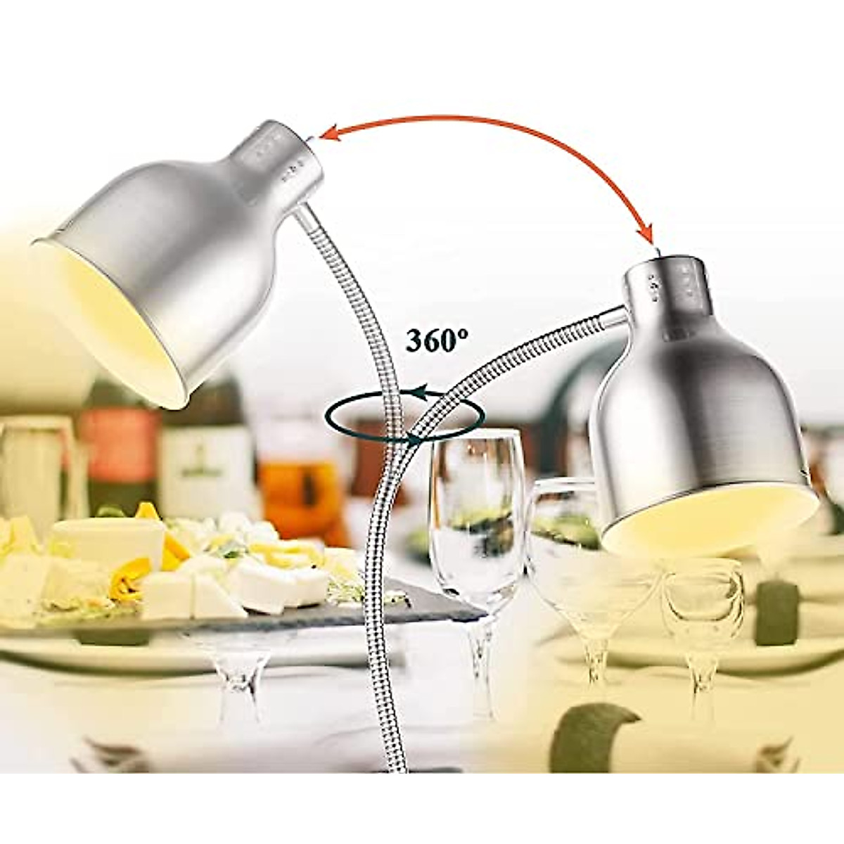 HNCXHX Food Heat Lamp,Commercial Food Warmers for Parties Buffets for Pizza Steak Fried Chicken, Double Head Multi-Directional Adjustment Catering Buffet Heat Lamp,Silver