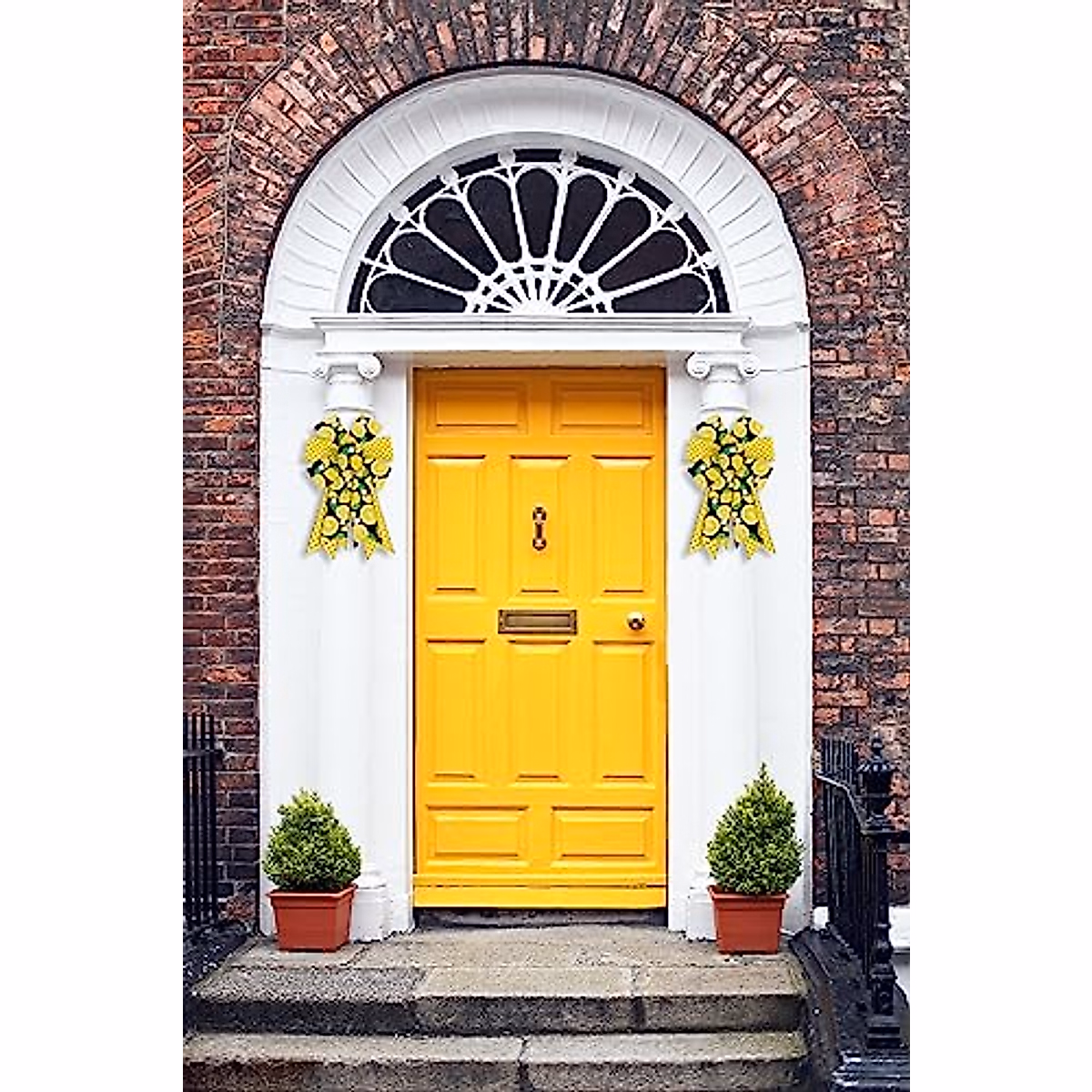 ALIBBON 2 Rolls 2.5" × 5 Yd Summer Lemon Wired Ribbon Summer Flower Burlap Ribbons Fruits Ribbon Flaxen Yellow Dots Ribbon for Summer Wreath DIY Crafting Gifts Wrapping Party Decoration