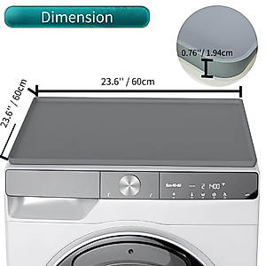 Iycnkok Washer and Dryer Top Cover Mat - 23.6''x 23.6'' Silicone Protector for Washing Machine Countertop - Non-Slip Rubber Waterproof Dustproof Ideal for Laundry Kitchen - Gray 2 Pack