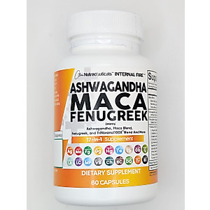 Clean Nutraceuticals Ashwagandha Maca Root Fenugreek Supplement with Tongkat Ali Ginseng - Assists with Stress, Mood & Thyroid - Ashwagandha Capsules Fenugreek Caps - 1 Pack