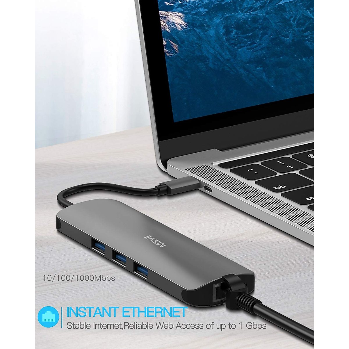 MSVII USB C Hub, 9 in 1 USB Type C Adapter with Ethernet, 4K USB C to HDMI, 3 USB 3.0 Ports, SD/TF Card Reader, 3.5mm Audio Jack, PD Fast Charging for Mac Book Pro and Other Type-C Laptops