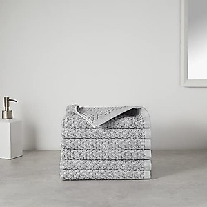 Amazon Basics Odor Resistant Textured Hand Towel, 16 x 26 Inches - 6-Pack, Light Gray