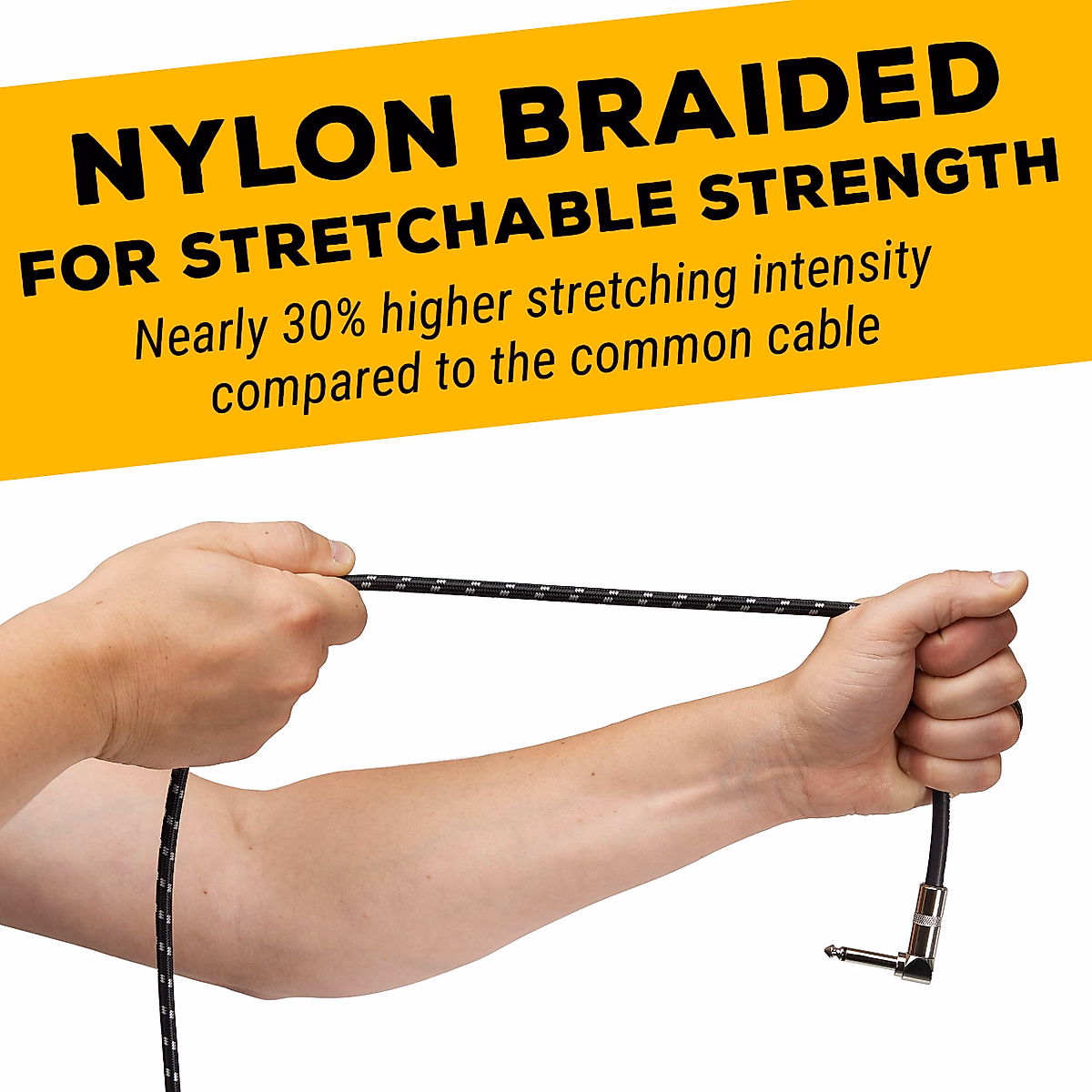 GLS Audio Instrument Cable - Amp Cord for Bass & Electric Guitar - Straight to Right Angle 1/4 Inch Instrument Cable - Black/Grey Braided Tweed, 10ft