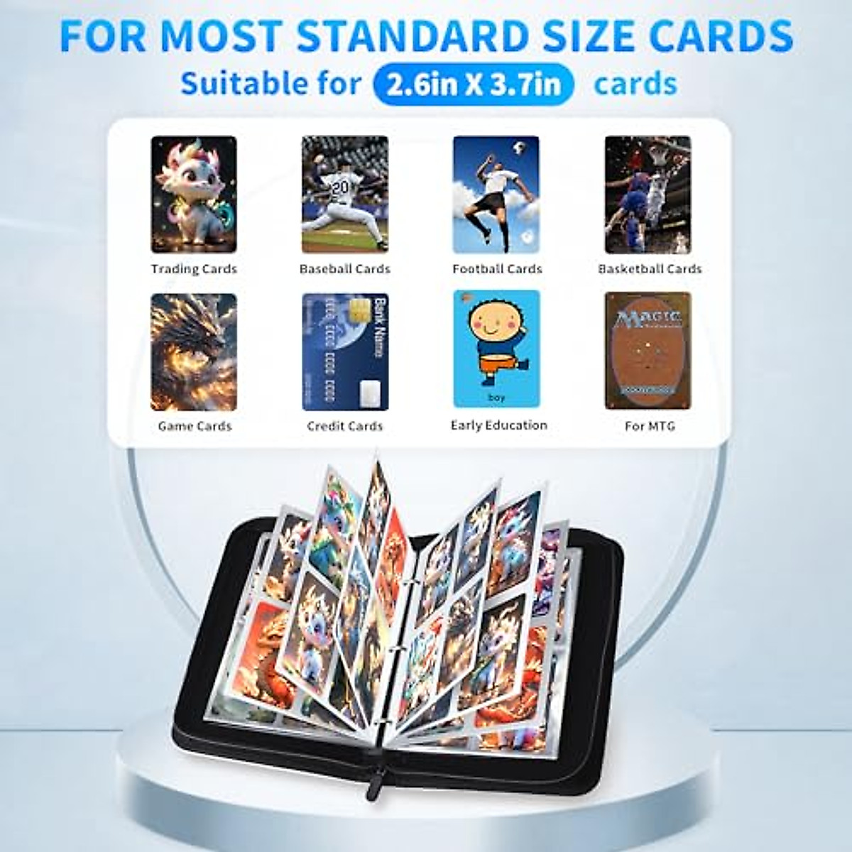 Tenmorn Card Binder 4-pocket,400 Pockets.Card Holder Album Book with 50 Removable Sleeves for TGC Football Baseball Sports MTG Cards.for Collectors Boys Girls Toys Gift (Red)