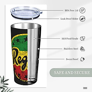 VKKOEWL Jamaican Reggae Logo Stainless Steel Insulated Tumbler 20 Oz Travel Water Bottle Coffee Mug Drink Cup With Lid Straw