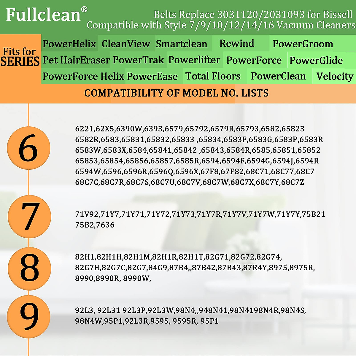 Fullclean Belts Replacements Compatible with Bissell Style 7/9/10/12/14 P/N 3031120 CleanView Swivel Upright Rewind Pet 2252 2489 22543 2254 2486 24899 Vacuum Cleaner,2 Pack