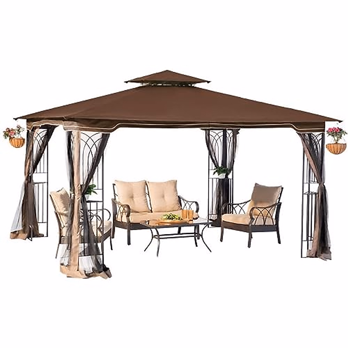 Sunjoy L-GZ798PST-E-A New Regency III Gazebo 10' x 12' with Mosquito Netting