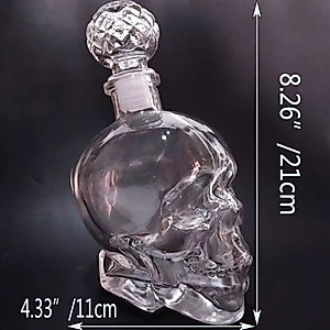 Skull Whiskey Decanter Set WEIRUIFANZHI 1 Glass Skull Skeleton Wine Bottle 25OZ & 4 Skull Glasses 2.5OZ & 4 Granite Whiskey Ice Wine Stones & 1 Ice Clip for Brandy,Vodka,Gifts,Bar and Party Decoration