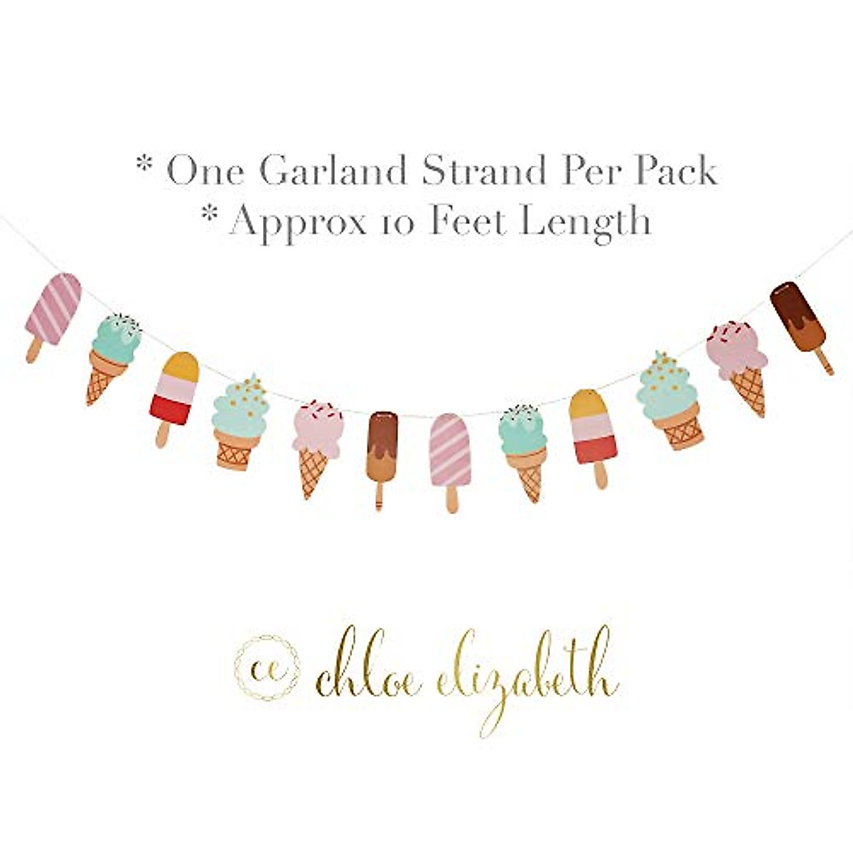 Ice Cream & Popsicle Paper Party Garland, Streamer Decor For All Events - 10 Feet Long Per Garland (1-PACK)