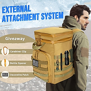 WOTOW Backpack Cooler Tactical Insulated 45 Cans - Leak Proof Cooler Backpack for Men Women, Large Capacity Soft Cooler Bag with Top Handles, Lunch Backpack Bag for Beach Hiking Picnics Work (Brown)