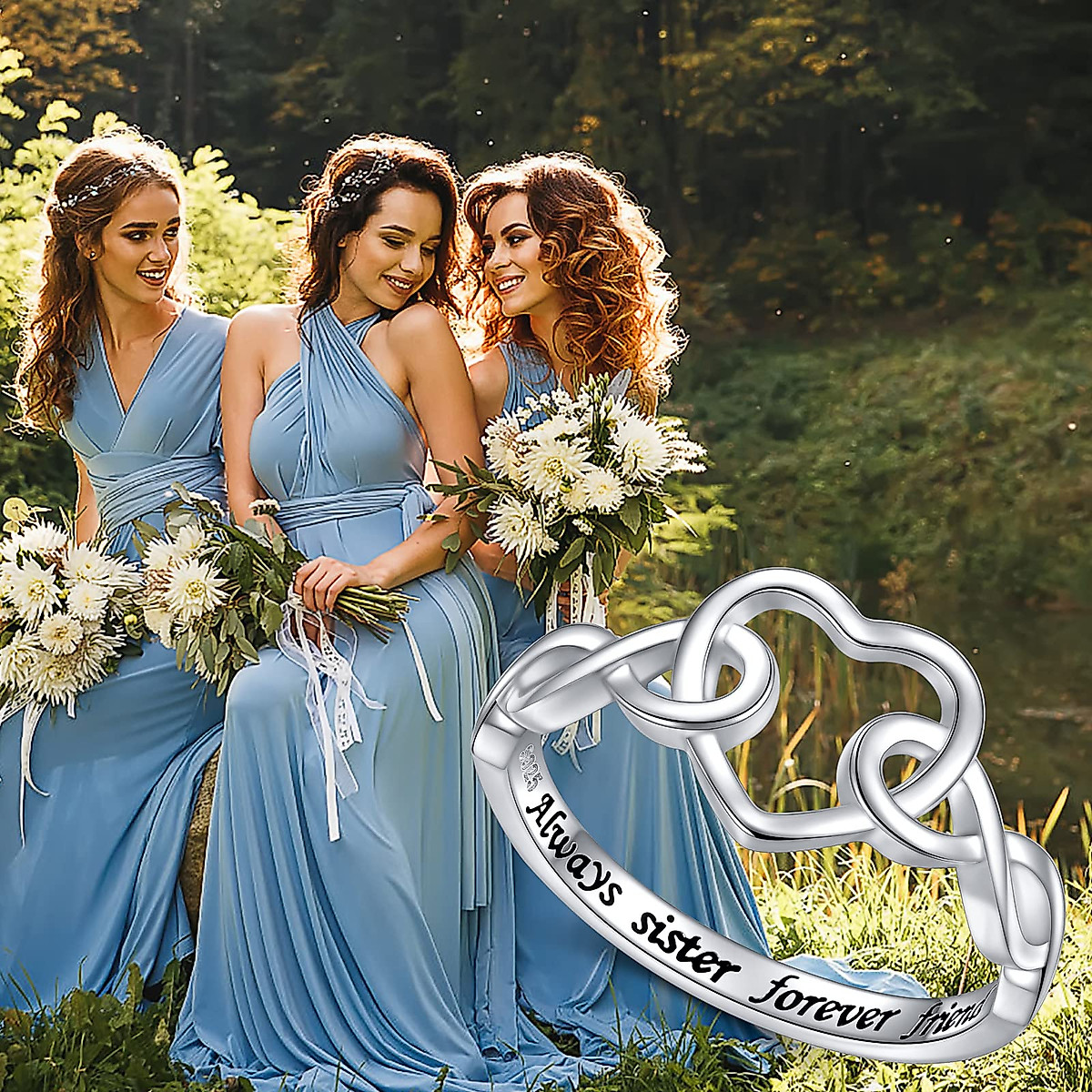 Yearace 925 Sterling Silver Engraved Always Sister Forever Friend Heart Infinity Love Knot Ring for Sister Women Siblings Birthday Gift, Size 7