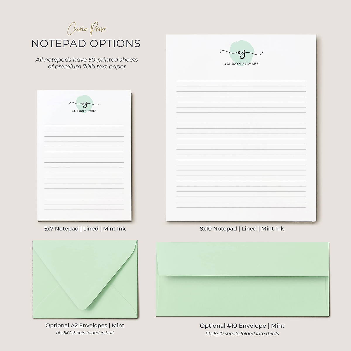 Monogram Personalized Two Letter Cursive Circle Logo NOTE PAD Stationery, Womens Stationary List Pad - DELICATE MONO NOTEPAD