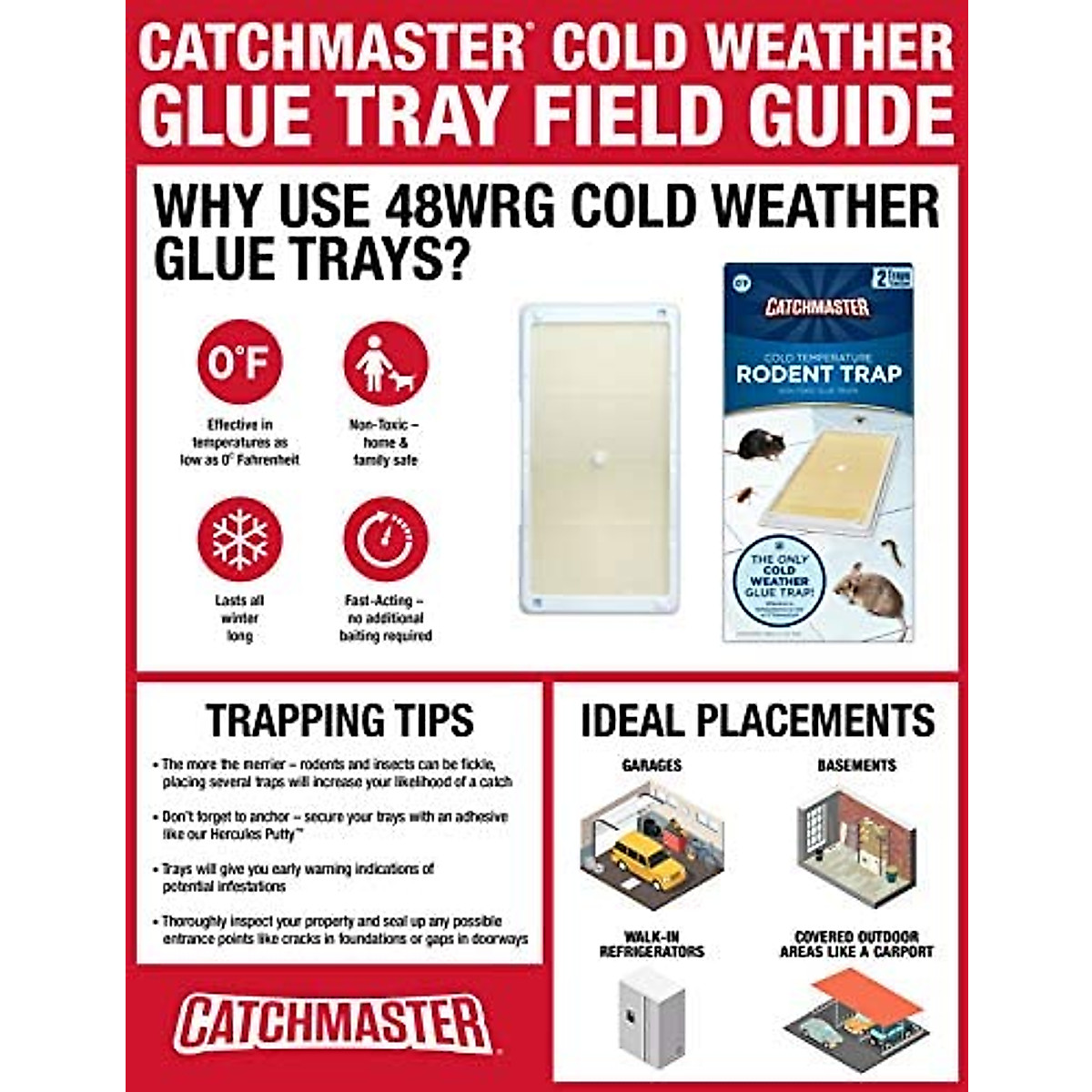 Catchmaster Cold Weather Glue Traps 6PK Mouse Traps Indoor for Home, Pest Control Adhesive Tray, Catch Bugs, Crickets, Spiders, Rats & Rodents, Pet Safe Pre-Baited Glue Boards for House, Shed & Garage