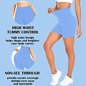 FULLSOFT High Waisted Biker Shorts for Women-5" Tummy Control Fitness Athletic Workout Running Yoga Gym Soft Shorts (Blueck,Small-Medium)
