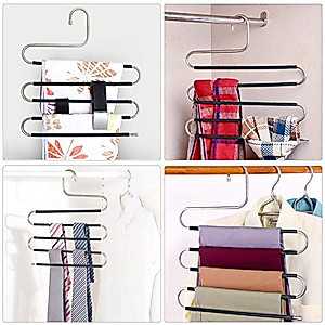 Myfolrena Pants Hangers Non Slip Updated S-Shaped 5 Layers Hangers Closet Space Saver for Jeans Scarf Tie Clothes(6 Pack Grey+4 Pack Black)