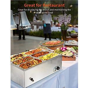 6-Pan Commercial Bain Marie Buffet Food Warmer Large Capacity 42 Quart,110V 1500W Electric Steam Table 6inch Deep Stainless Steel Countertop Food Warmer for Parties, Catering and Restaurants
