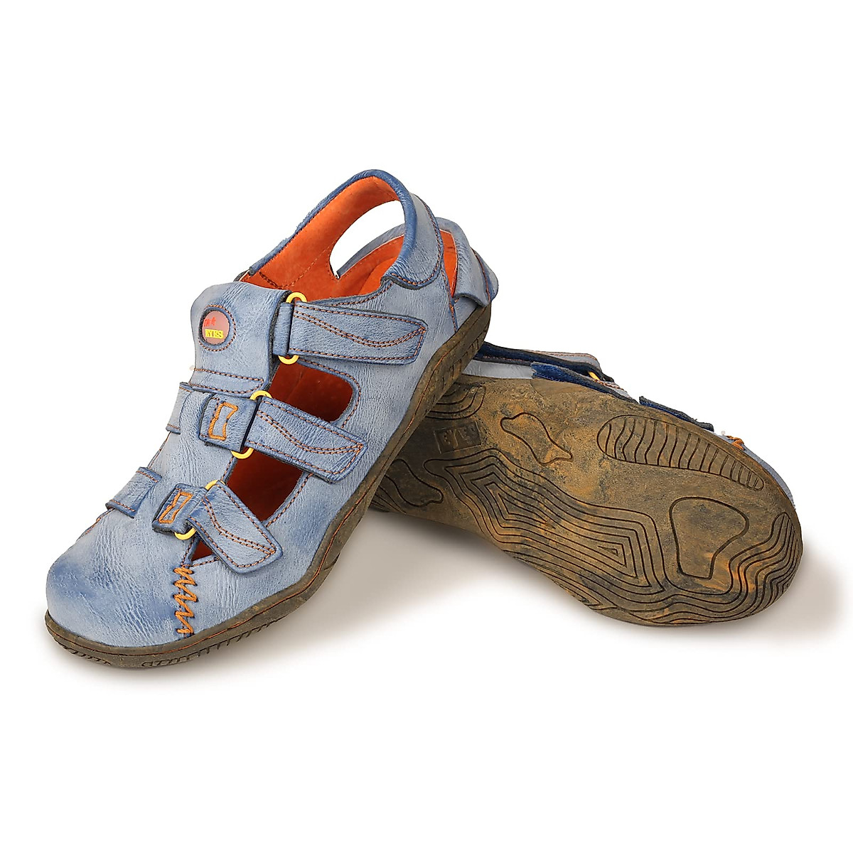 TMA EYES Women's Hook and Loop Closed-Toe Leather Sandal