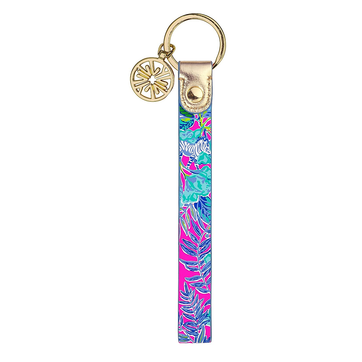 Lilly Pulitzer Durable Leatherette Strap Key Chain, Cute Wristlet Keychain Accessory with Metal Ring (Lil Earned Stripes)