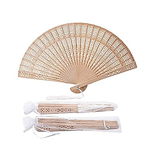 Sepwedd Set of 50pcs Sandalwood Fan Baby Shower Gifts Favors with Gift Bags and Tassels Wooden Folding Fan