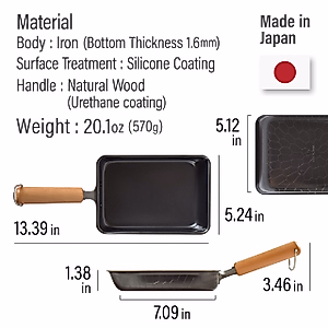 Japanese Iron Tamagoyaki Omelette Pan, Egg Pan Skillet, Light and easy to use,PFOA Free,Made in Japan【YAMASAN】