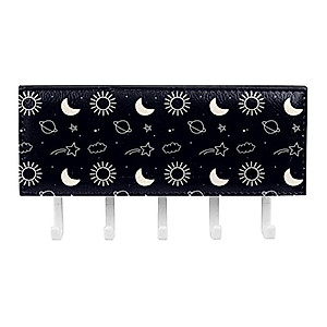 Space Background Mail Holder Organizer and Key Hooks PU Front, Self Adhesive Key Rack with 5 Hooks Perfect for Entryway, Hallway，Bathroom ，Kitchen