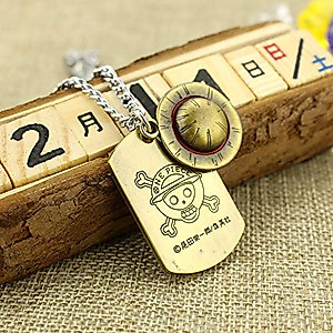 MEETCUTE Anime One Piece Luffy Skeleton The Straw Hat Pirates Rope Chain Pendant Necklace Cap Cosplay for Boys Men