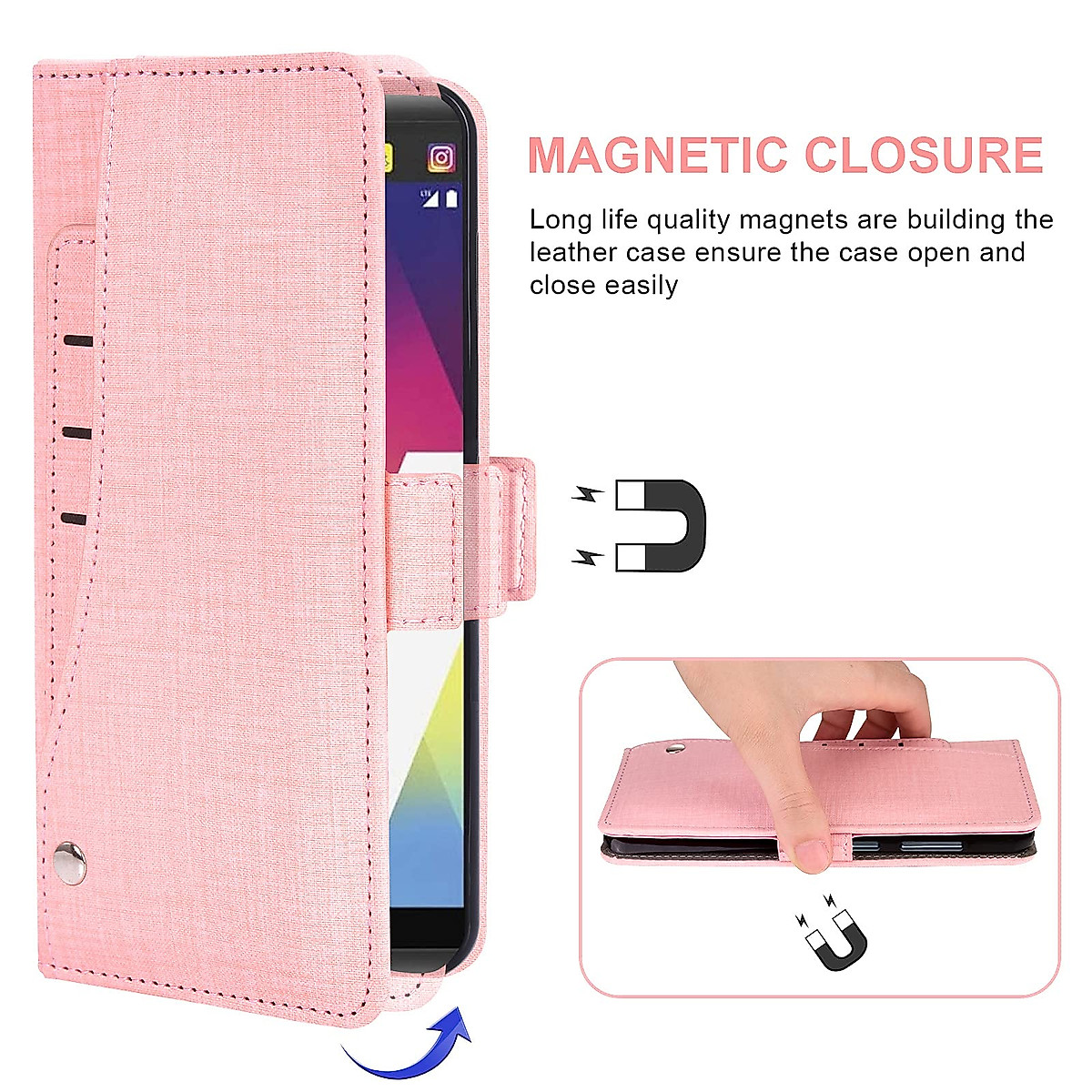Asuwish Compatible with LG V20 Wallet Case Tempered Glass Screen Protector and Leather Flip Cover Card Holder Stand Magnetic Cell Accessories Phone Cases for LGV20 LG20 V 20 Boys Girls Women Men Pink
