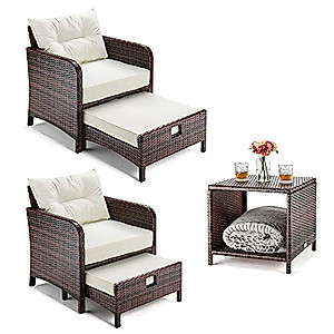 Pamapic 5 Pieces Wicker Patio Furniture Set Outdoor Patio Chairs with Ottomans Conversation Furniture with coffetable for Poorside Garden Balcony(Beige)