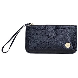 CleverMade Premium Zip Pouch Wallet Clutch with Multiple Storage Pockets and Wristlet Strap for Easy Carrying, Durable Vegan Leather Construction, Black