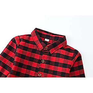 Toddler Baby Boy Girl Plaid Shirt Long Sleeve Button Down Red Flannel Tops Clothes