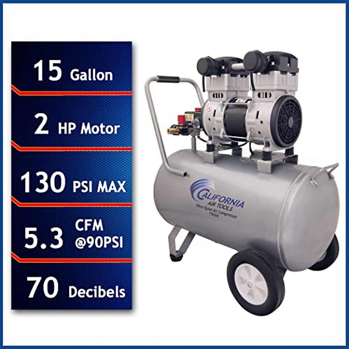 California Air Tools 15020C Ultra Quiet & Oil-Free 2.0 Hp 15.0 gallon Steel Tank Air Compressor