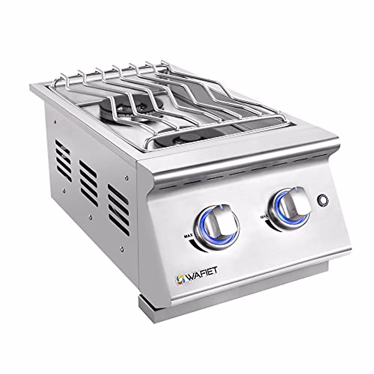 WAFIET Built-in Double Grilling Side Burners with Lid for Outdoor Kitchen BBQ Island, 304 Stainless Steel, 15,000BTU Liquid Propane/Natural Gas Grill with Drip Tray - LPG/NG Convertible