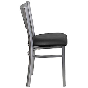 Flash Furniture 2 Pack HERCULES Series Silver Slat Back Metal Restaurant Chair - Black Vinyl Seat